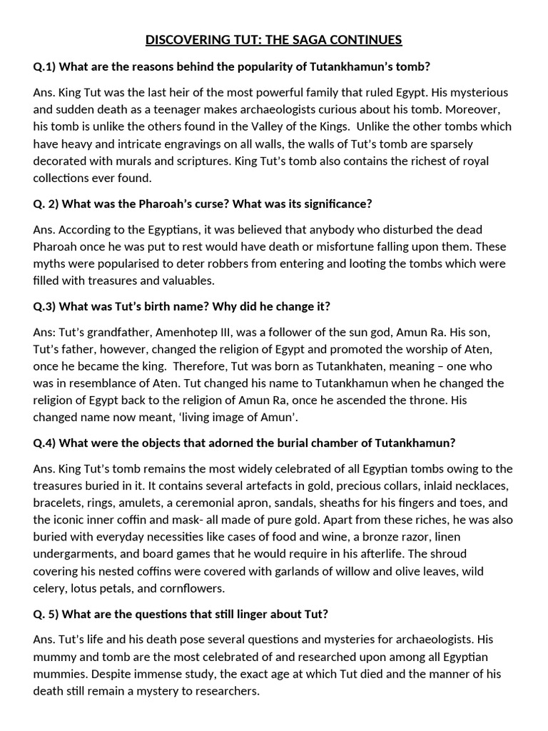 DISCOVERING TUT CH Notes | PDF | Tutankhamun | Ancient Egypt