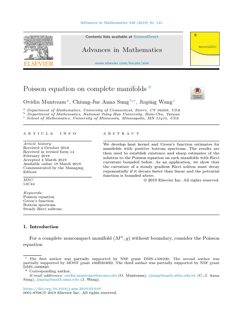 Poisson Equation on Complete Manifolds | PDF | Function (Mathematics ...