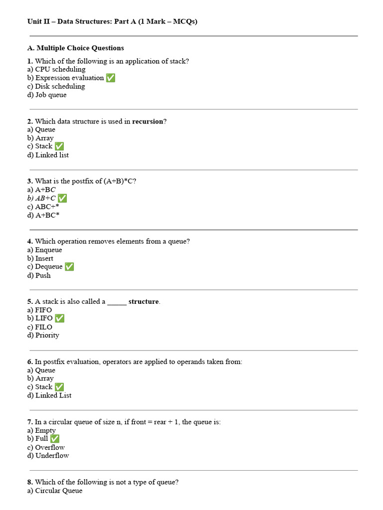Data Structures MCQs and Concepts | PDF | Queue (Abstract Data Type ...