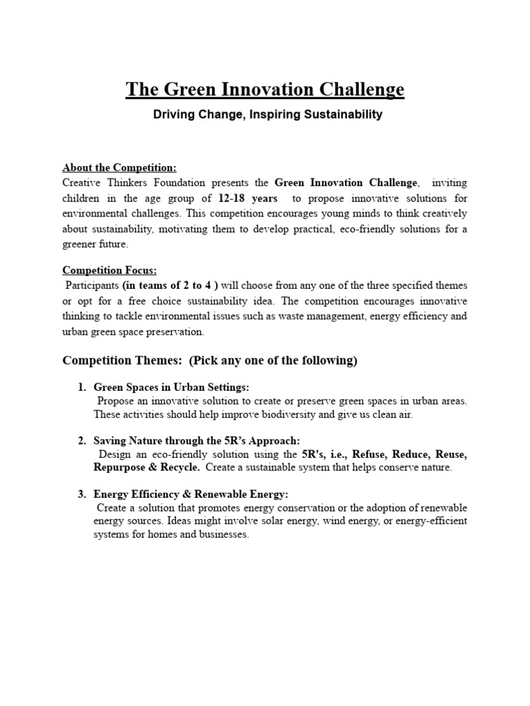 Green Innovation Challenge for Youth | PDF | Sustainability | Efficient ...