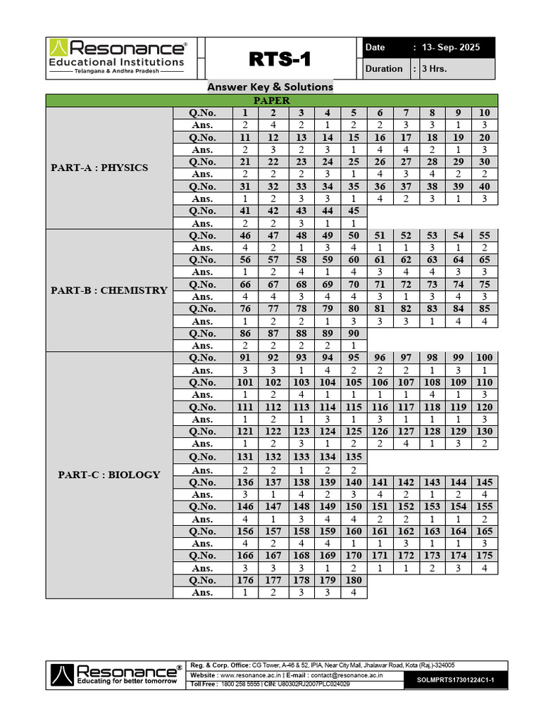 MP RTS 1 13.09.2025 Key | PDF | Electricity | Electrical Engineering