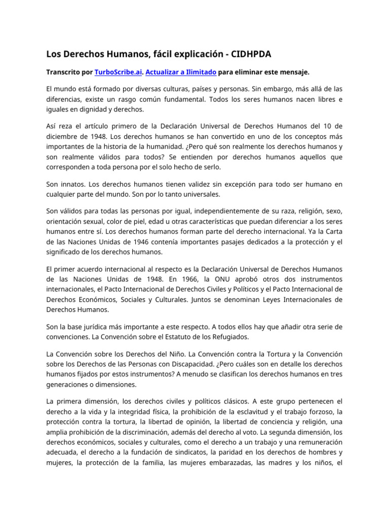 Los Derechos Humanos, Fácil Explicación - CIDHPDA | PDF | Derechos ...