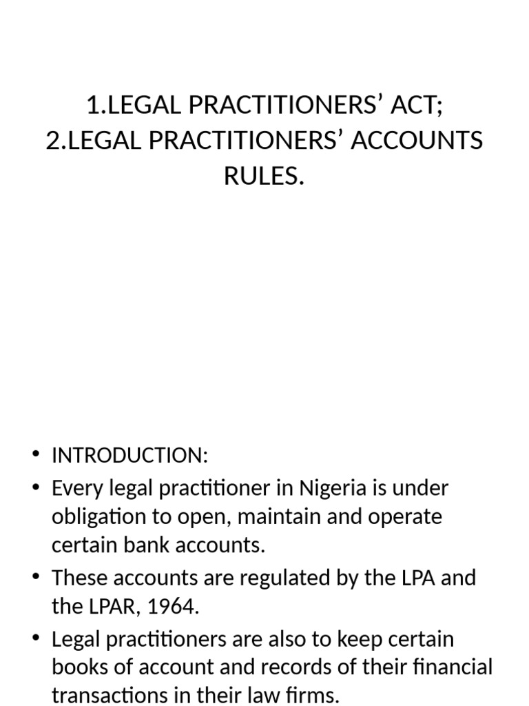 Legal Practitioners' Account Rules in Nigeria | PDF | Debits And ...