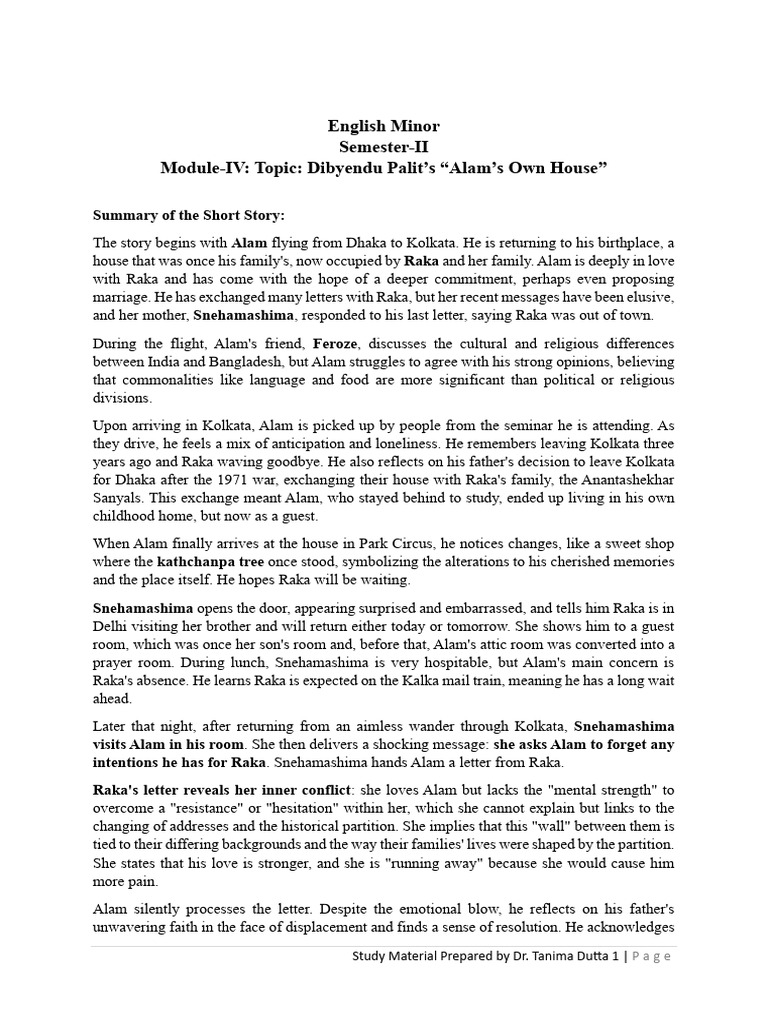 Notes On Alams Own House - Prepared by DR Tanima Dutta | PDF | Love ...