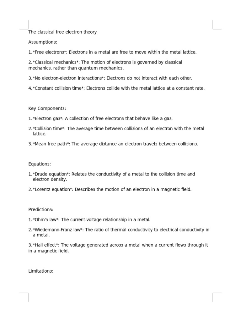 Classical Free Electron Theory Overview | PDF | Applied And ...