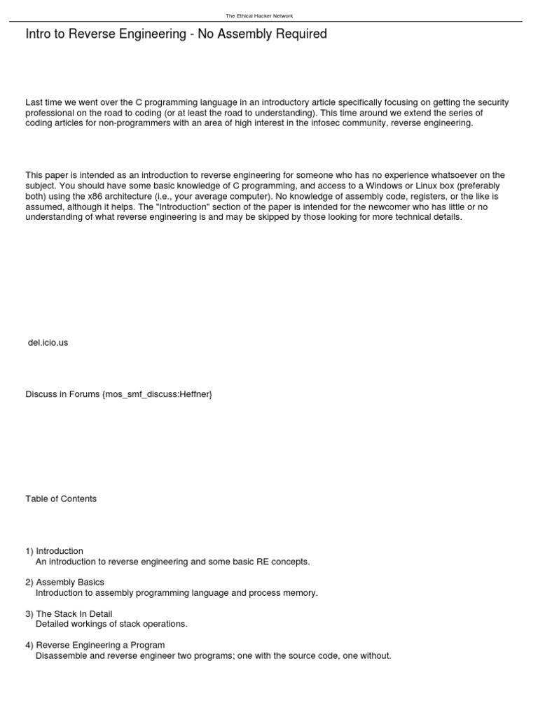 Intro To Reverse Engineering - No Assembly Required | Download Free PDF | Subroutine | Assembly ...