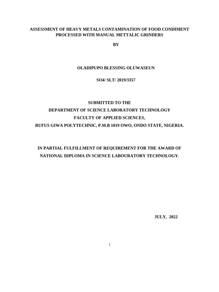 Heavy Metals in Food Condiments Analysis | PDF | Spectrophotometry ...