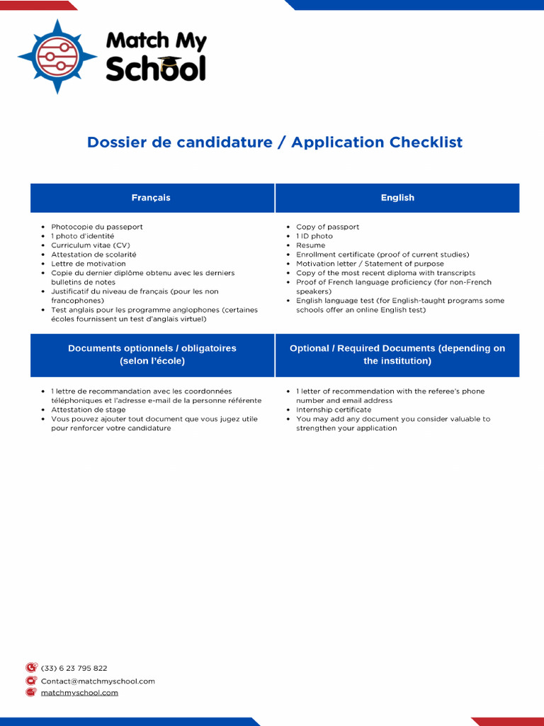 Docs Candidature - Application Checklist | PDF