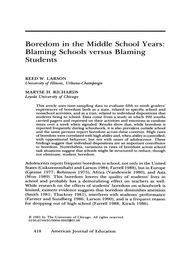 Understanding Middle School Boredom | PDF | Emotions | Sampling ...
