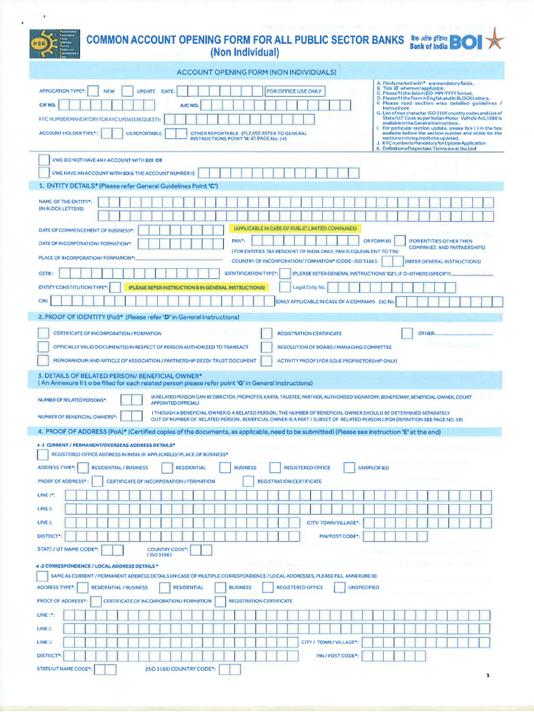 Account Opening Form (Non-Individual) | PDF