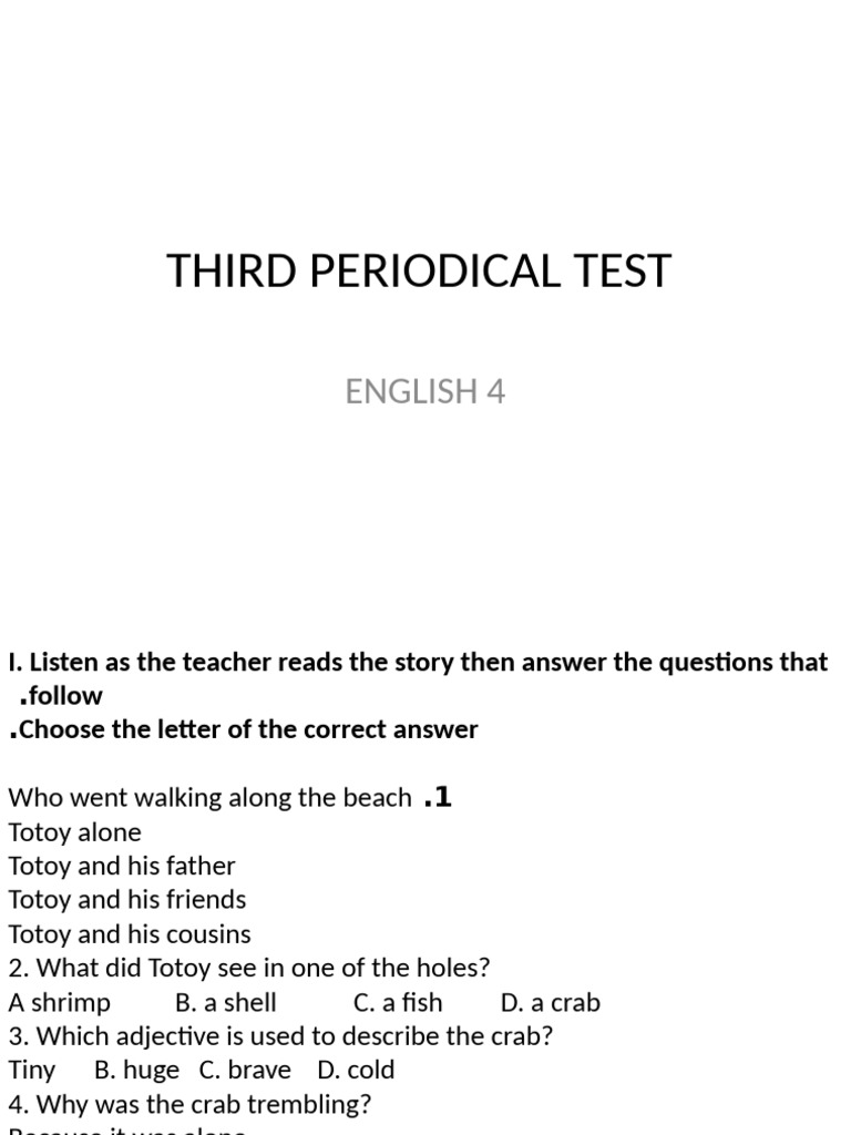 English 4 Third Periodical Test | PDF | Flowers