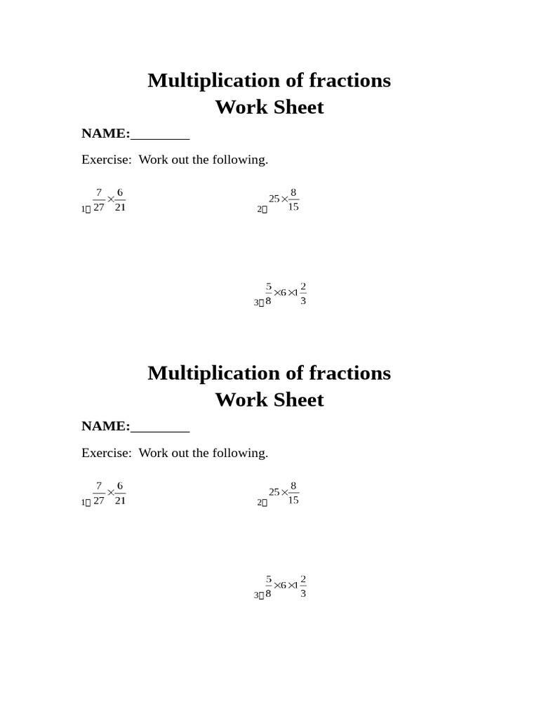 Fractions Multiply by Fractions Homework | PDF
