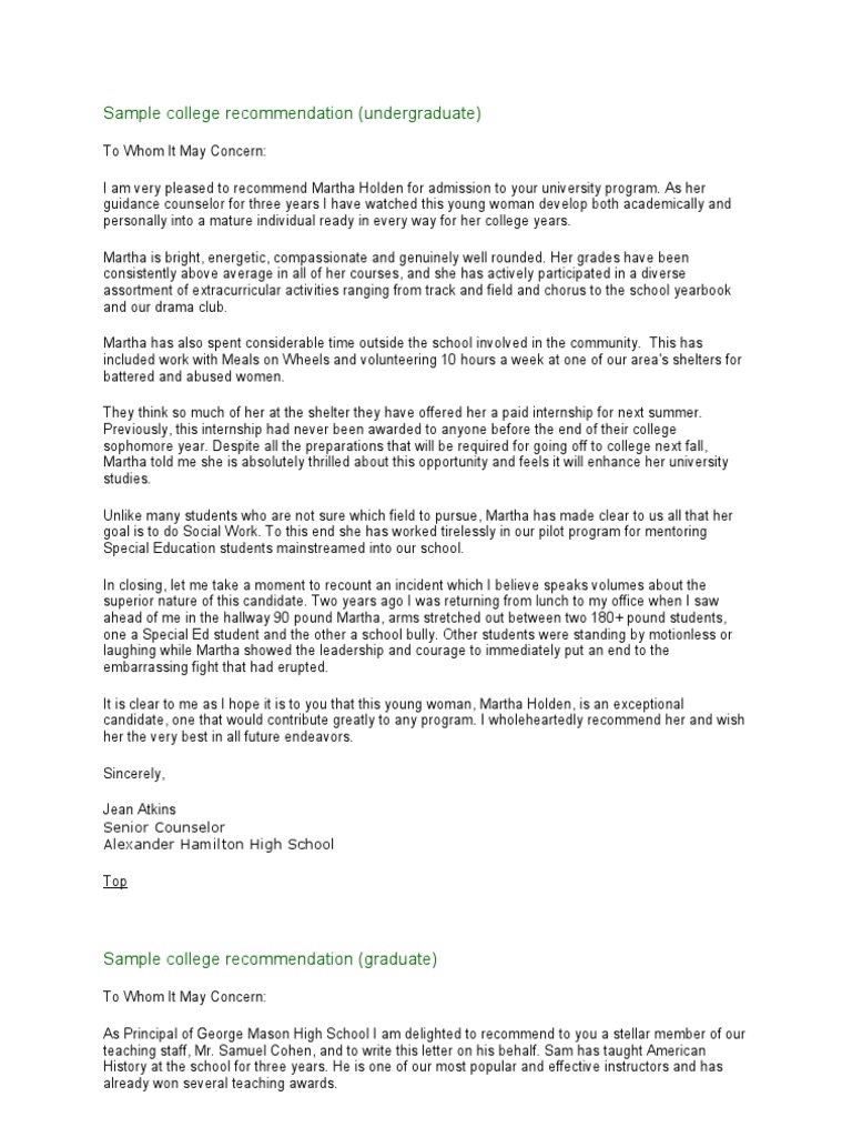College Recommendation Letter Sample | PDF | Libraries | Teachers