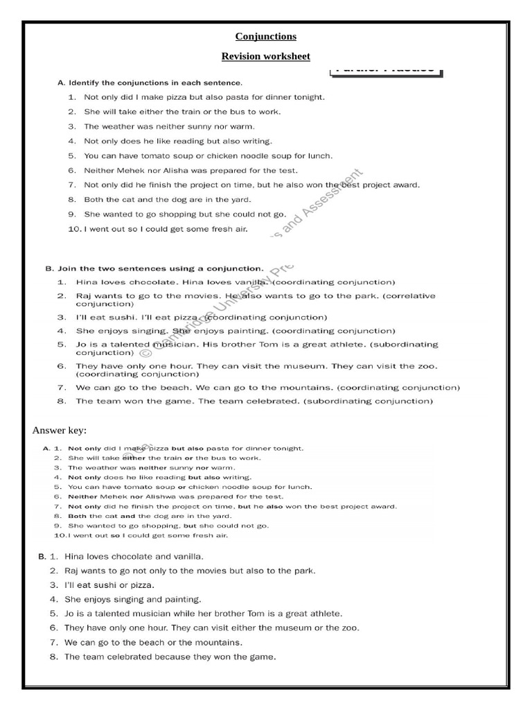 Revision Sheet Conjunctions and Prepositions | PDF