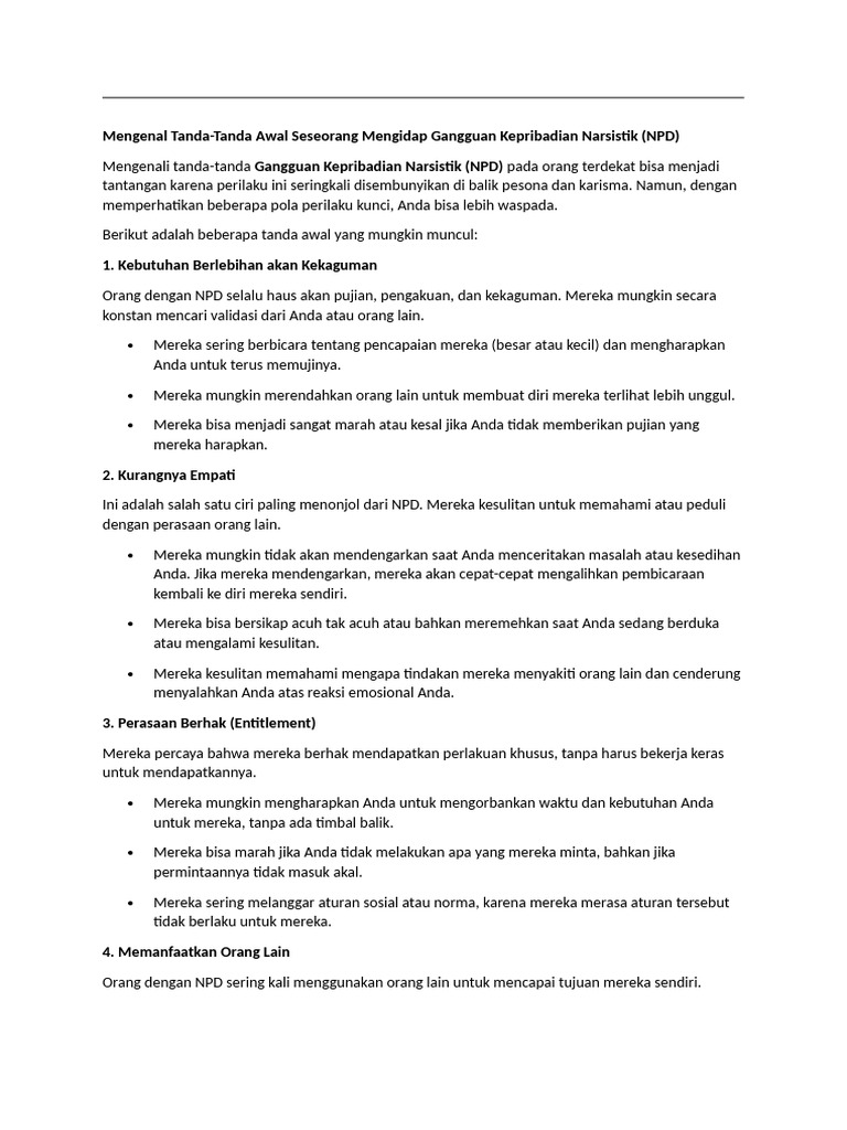 Mengenal Tanda- Tanda Awal NPD | PDF