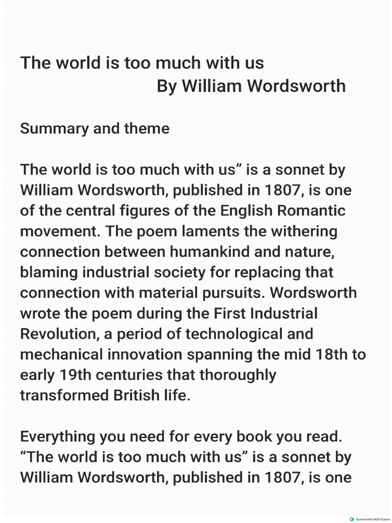 Notes - The World Is Too Much With Us | PDF