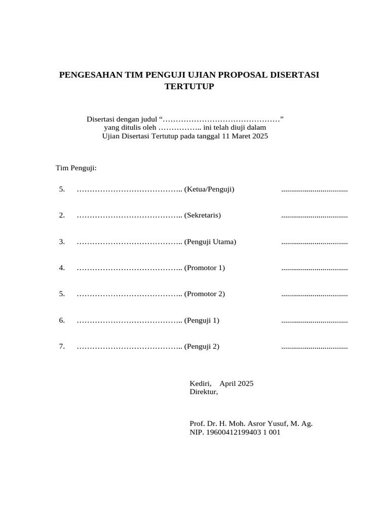 Pengesahan Ujian Proposal Disertasi | PDF