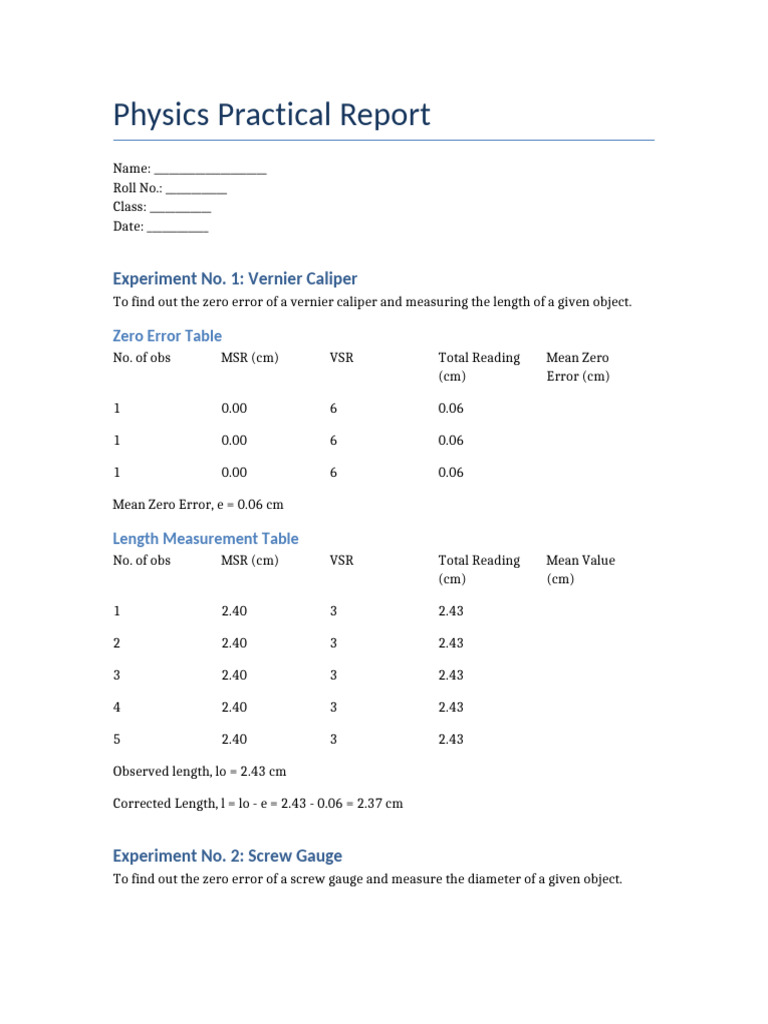 Physics Practical Report: Caliper & Gauge | PDF