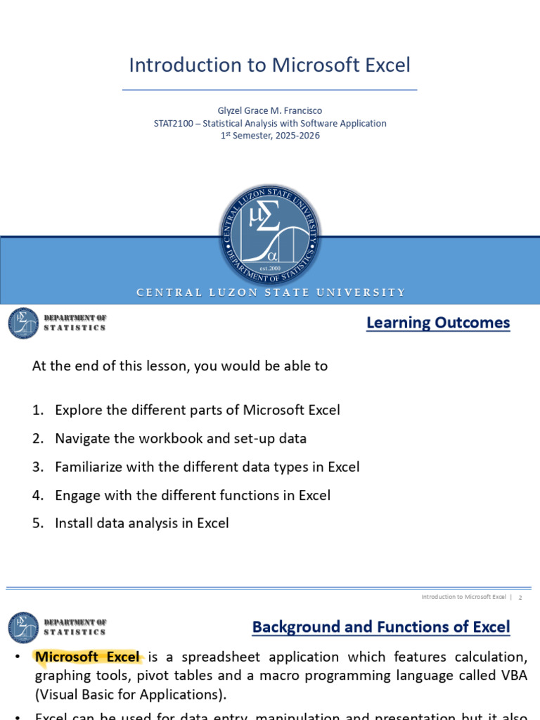 01 Introduction To Microsoft Excel | PDF | Microsoft Excel | Standard ...
