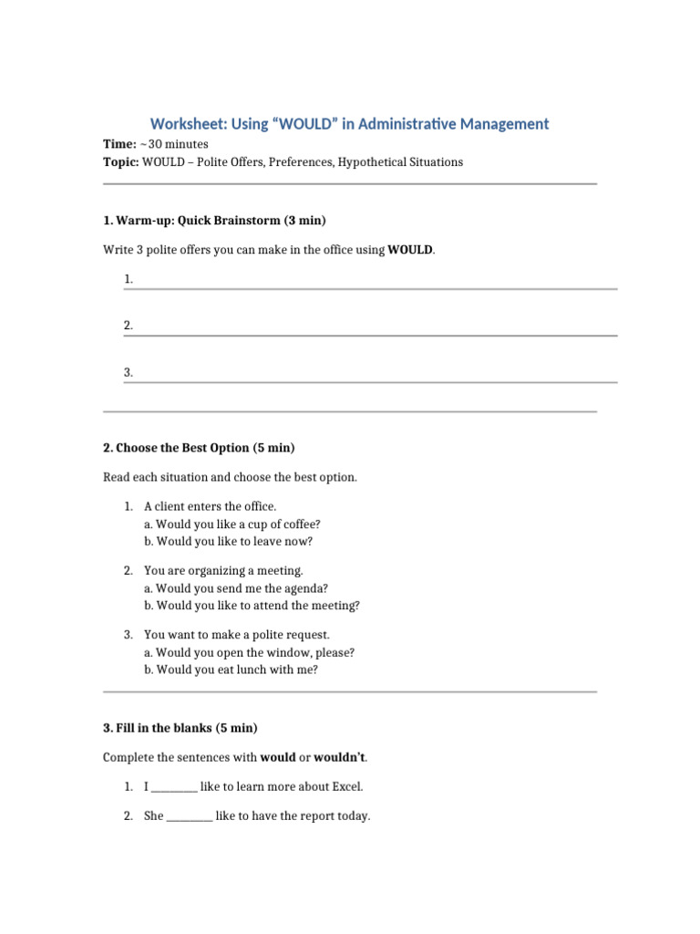 Would Worksheet Sena Sts | PDF