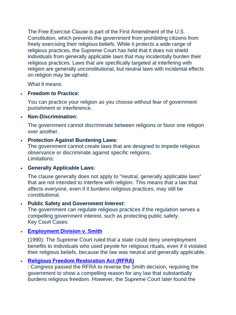 Understanding the Free Exercise Clause | PDF