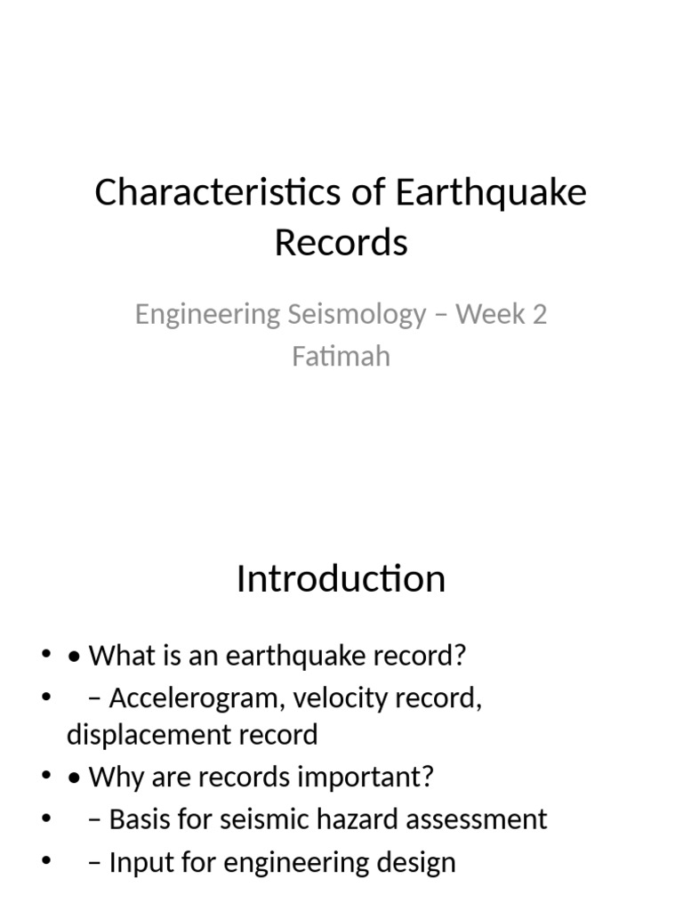 Key Characteristics of Earthquake Records | PDF