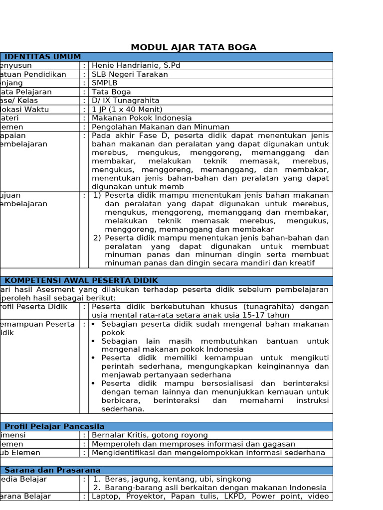 Modul Ajar Tata Boga | PDF