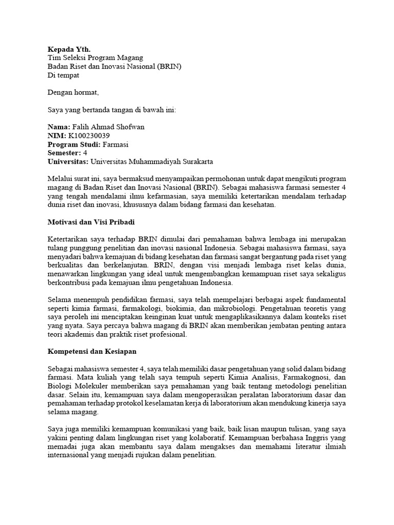 K100230039_Falih Ahmad Shofwan_Motivation Letter | PDF