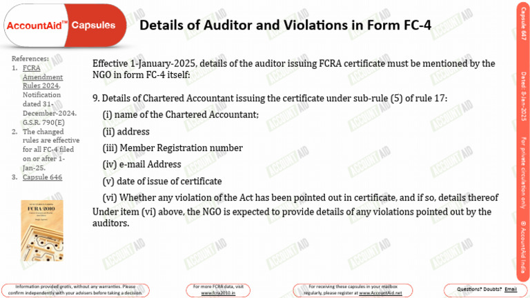 Details of Auditor and Viola8ons in Form FC-4 | PDF