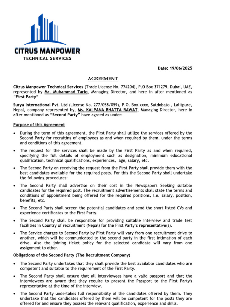 Agreement Paper | PDF