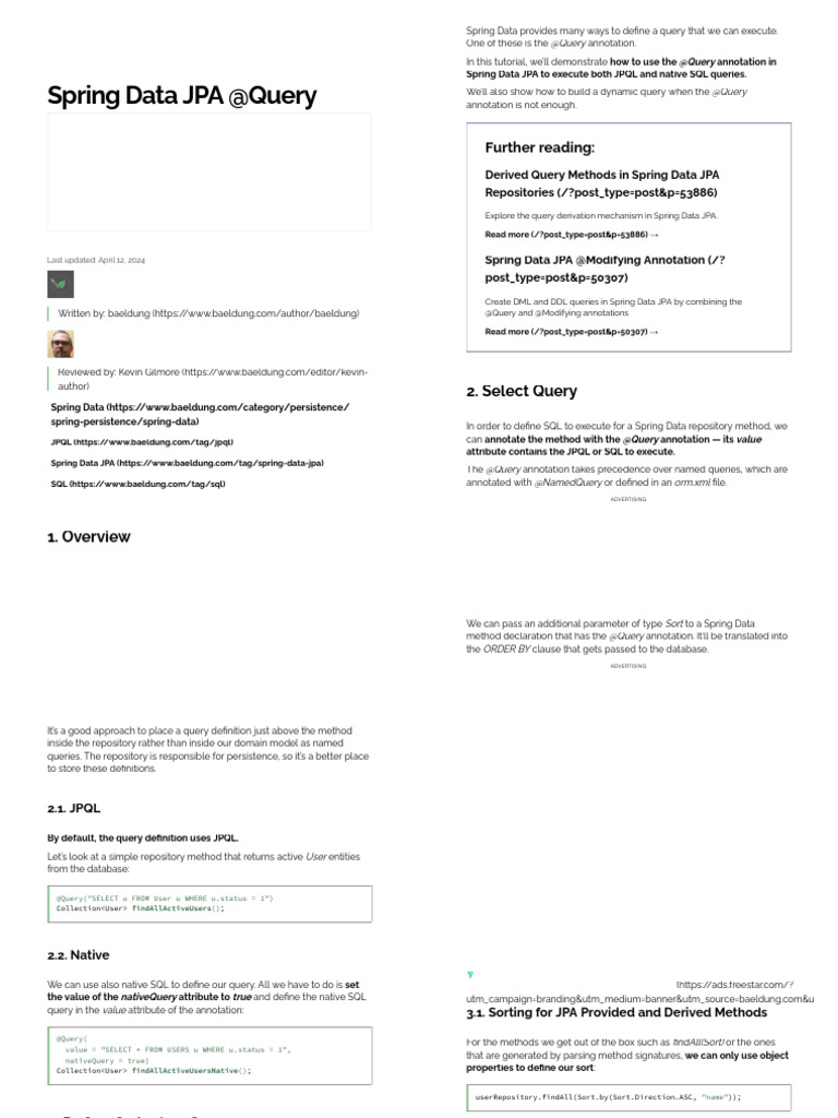 Spring Data JPA @query - Baeldung | PDF | Parameter (Computer Programming) | Sql