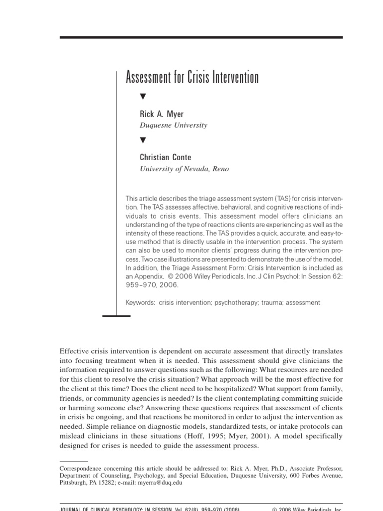 Assessment Crisis Intervention | PDF | Psychological Evaluation ...