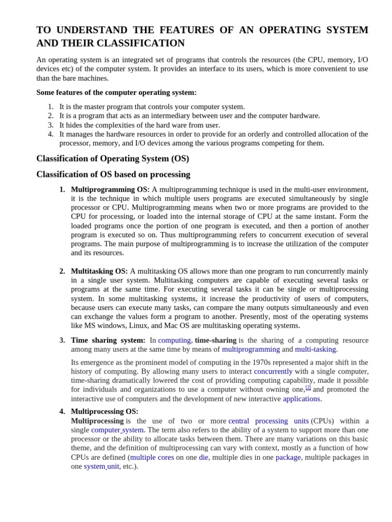 To Understand the Features of an Operating System and Their Classification | PDF | Operating ...