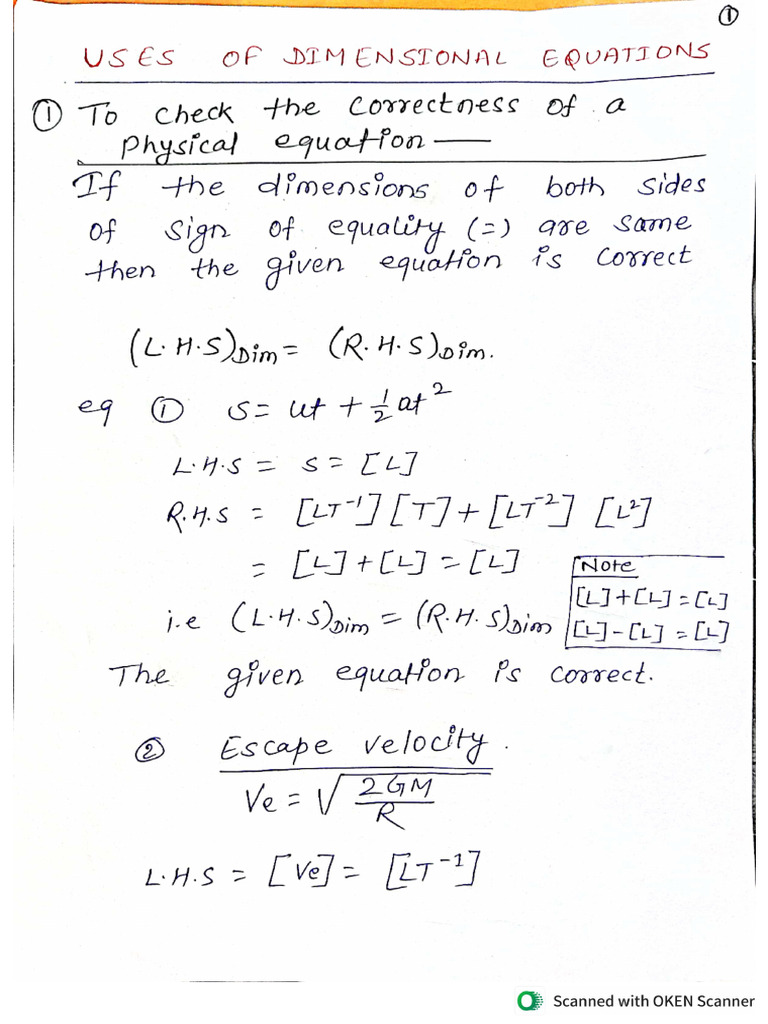 Uses of Dimensional Equation (04) Class - 11th Physics PDF | PDF