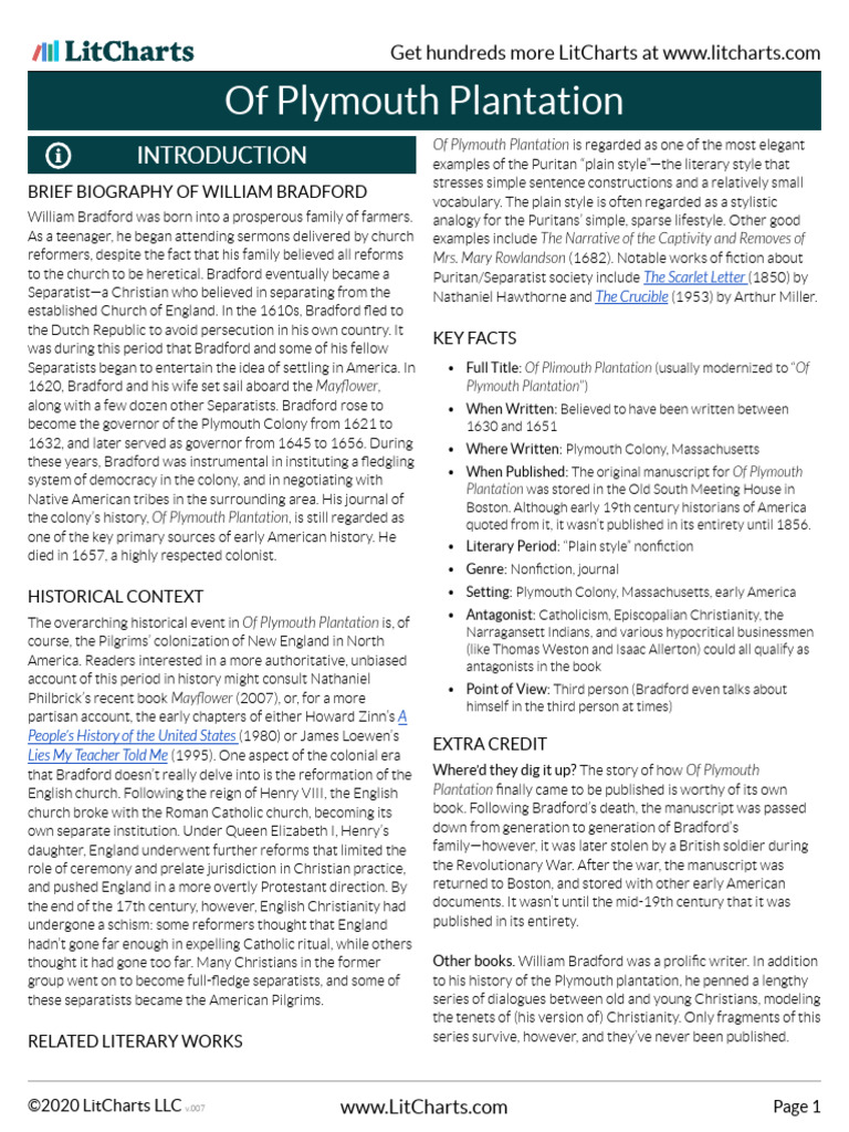 Plymouth Plantation 1 | PDF | Plymouth Colony | English Colonization Of ...