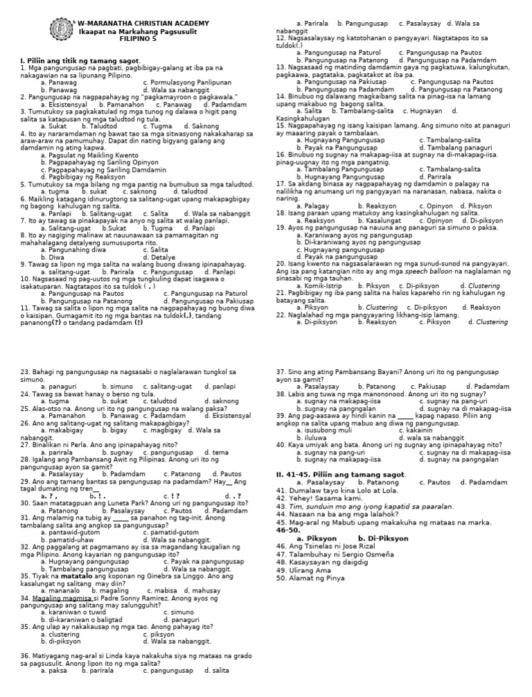 FIL-5 - 4th-Quarter EXAM | PDF