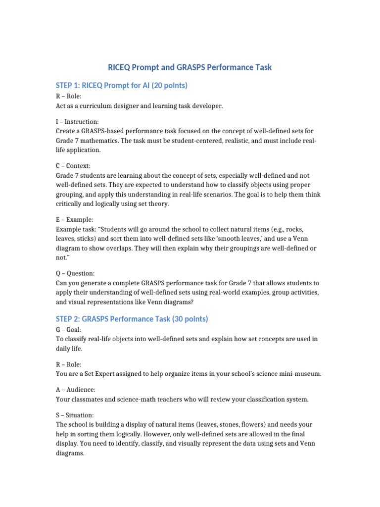 GRASPS Task: Classifying Well-Defined Sets | PDF | Concept | Artificial ...