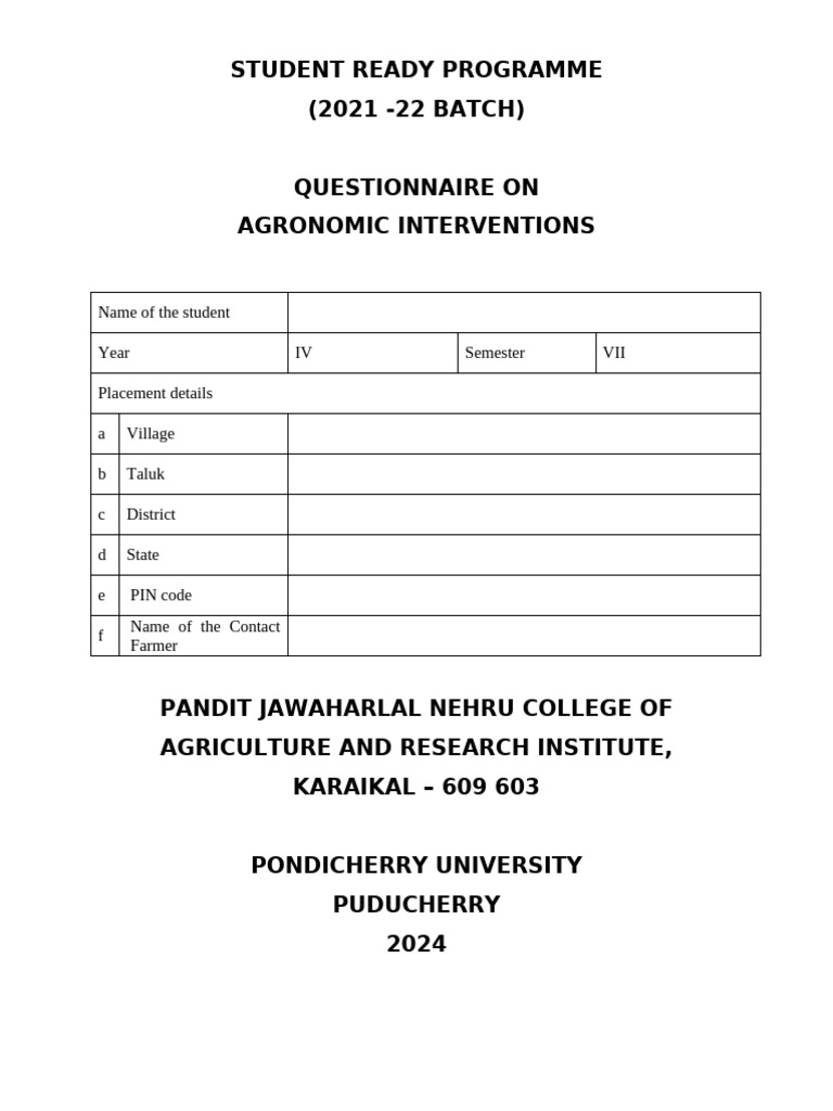 Agronomic Interventions Questionnaire | PDF | Agriculture | Plant Breeding