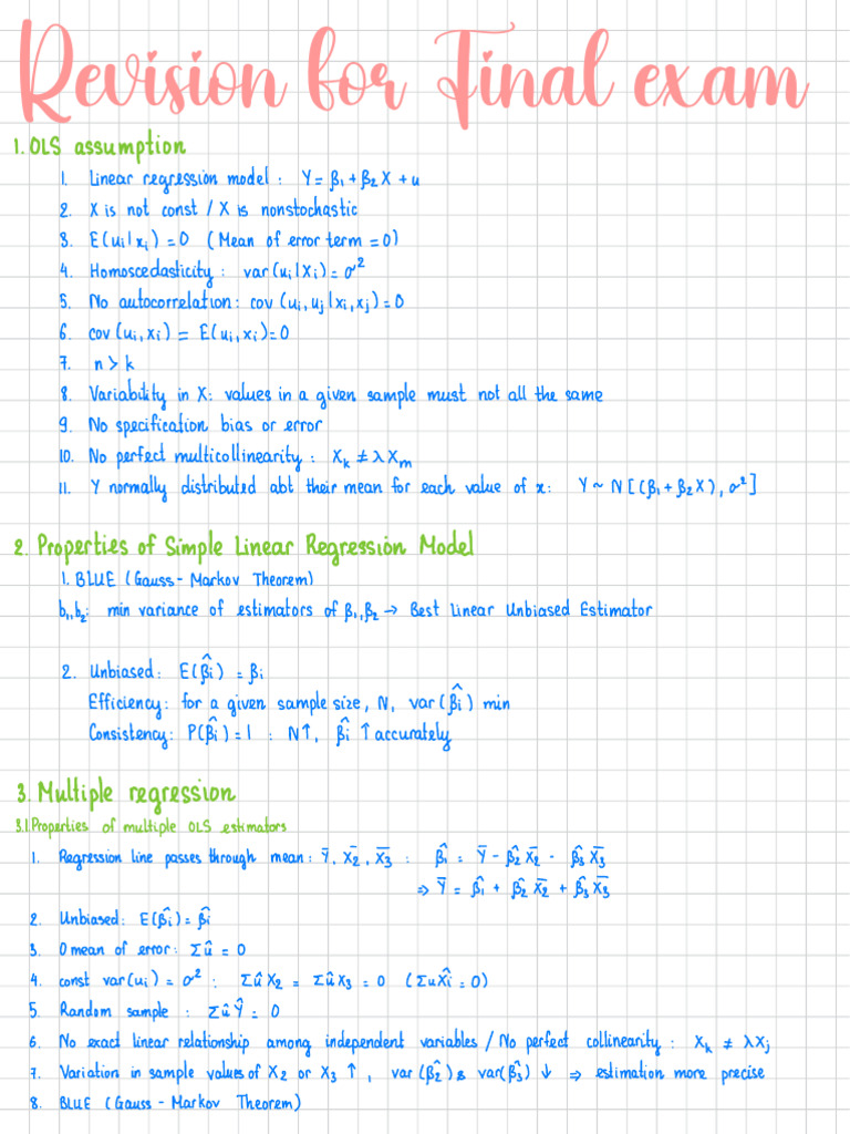 Final Exam Revision: OLS & Regression Concepts | PDF | Ordinary Least Squares | Regression Analysis