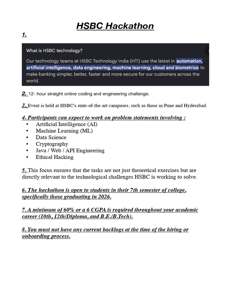 HSBC Hackathon 2025 Overview | PDF