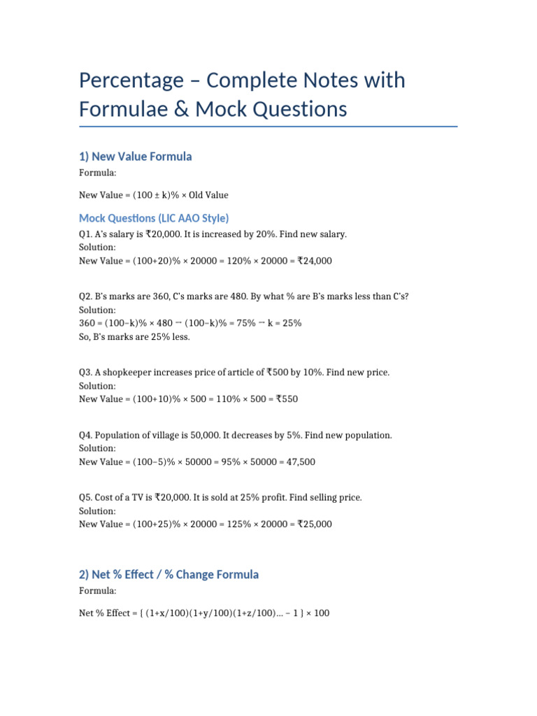 Comprehensive Percentage Formulas Guide | PDF | Economies