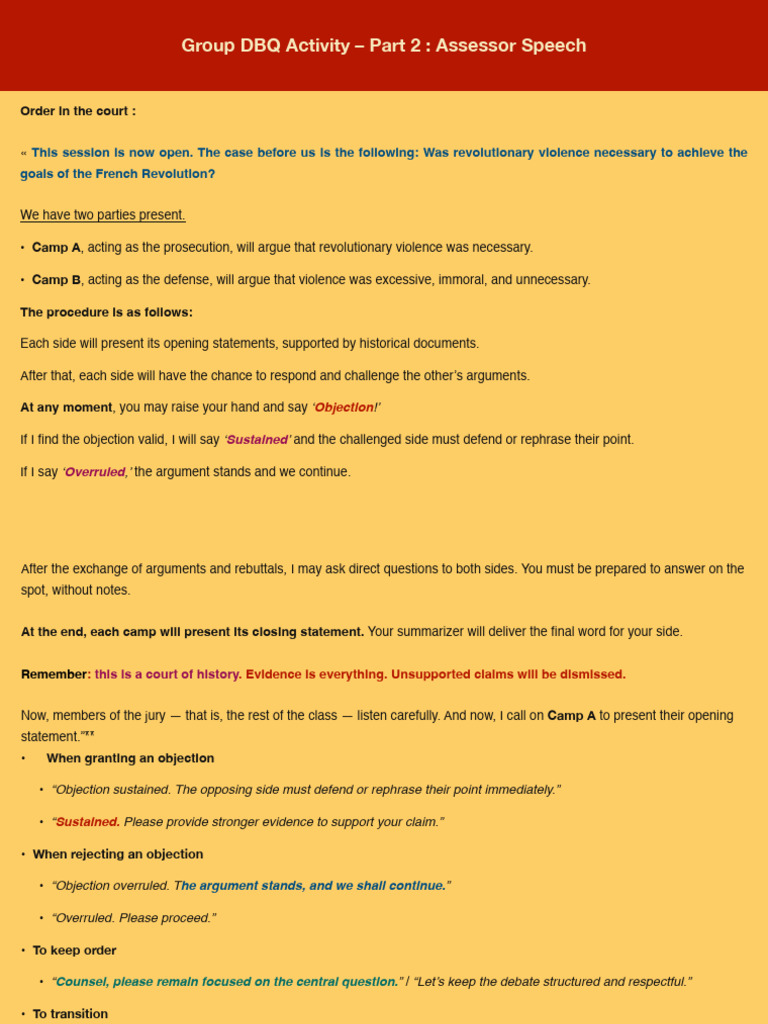 DBQ French Revolution Part 2 - Assessor Speech | PDF