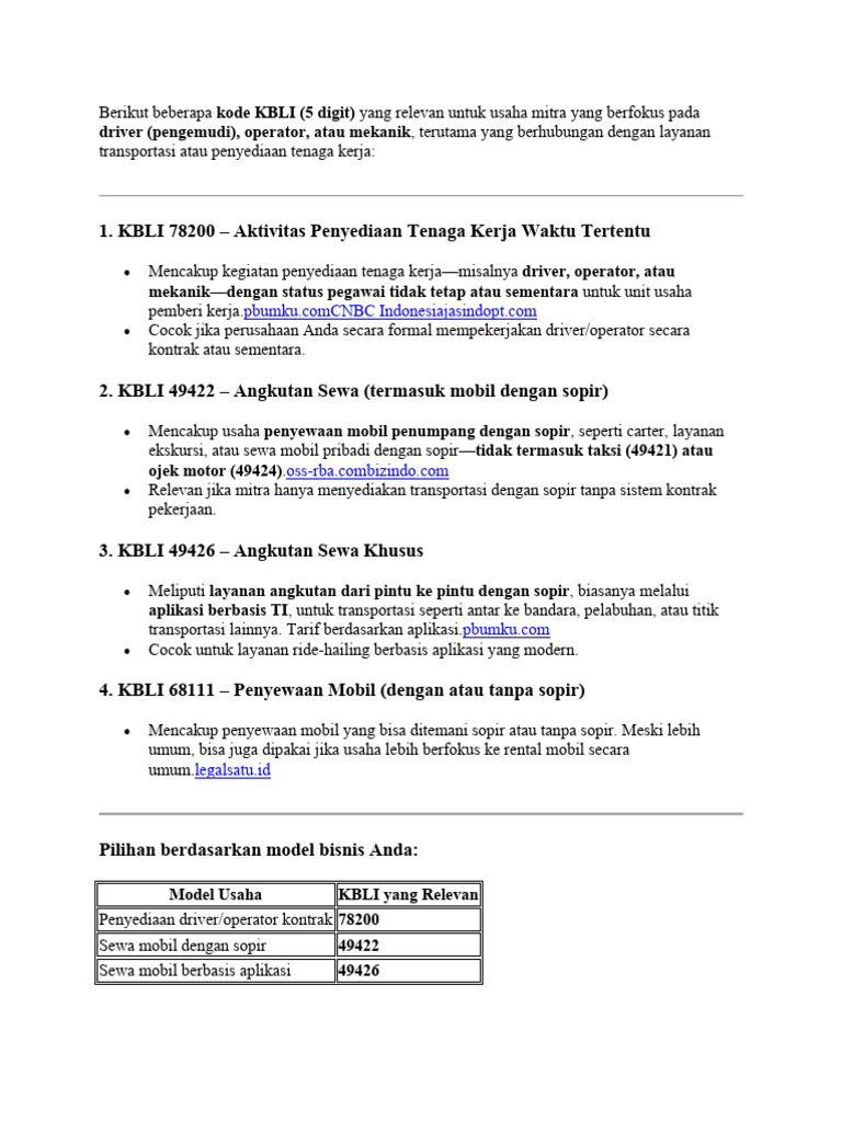 Referensi KBLI kemitraan | PDF
