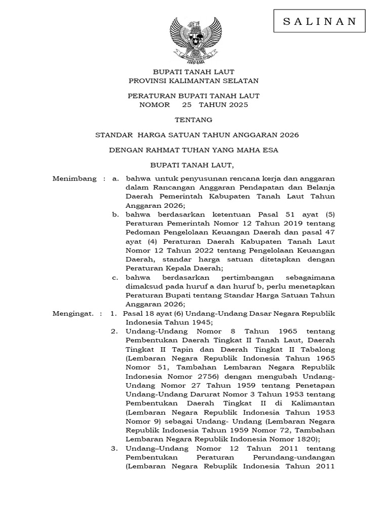 Perbup Shs Ta. 2026 | PDF