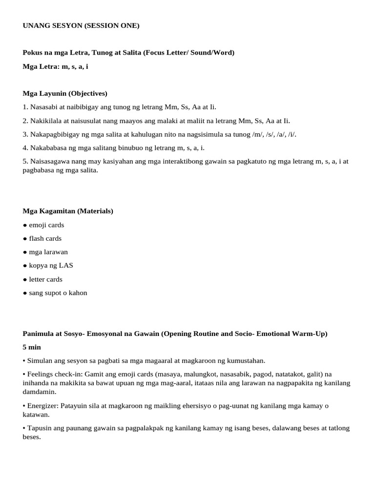 Teacher's Guide Aral Basic Ks2 Session 1 | PDF