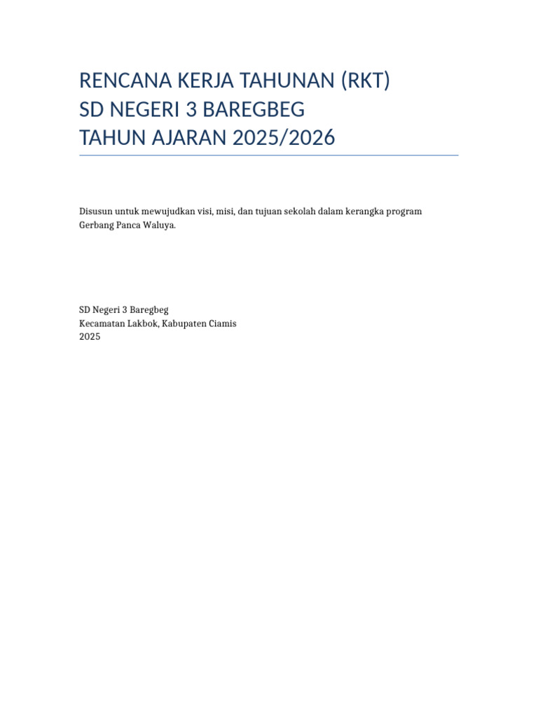 RKT SD Negeri 3 Baregbeg 2025 2026 Lengkap | PDF