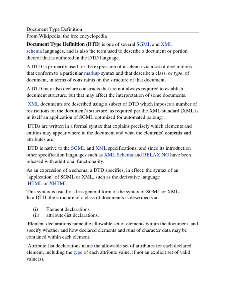 Document Type Definition | PDF | Xml | Xml Schema