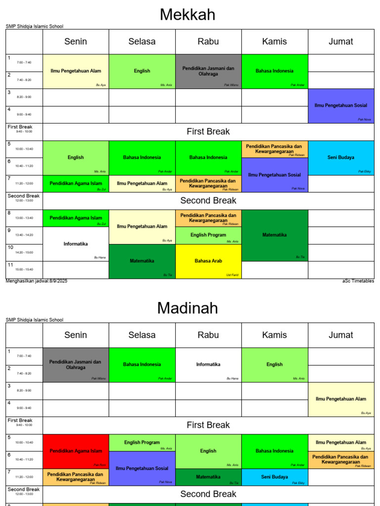 JADWAL PELAJARAN (KELAS) | PDF