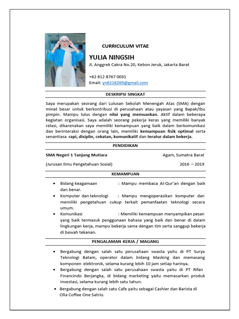 CV Yulia Ningsih Fix | PDF