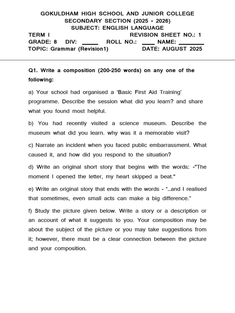 Grade 8 Revision Worksheet 2 | PDF